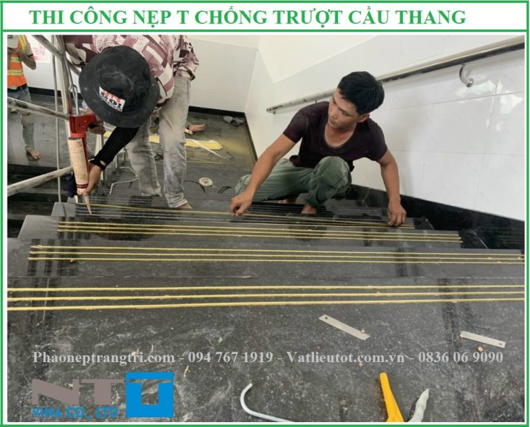 Nẹp T nhôm chống trơn trượt cầu thang, tam cấp, dốc lên xuống